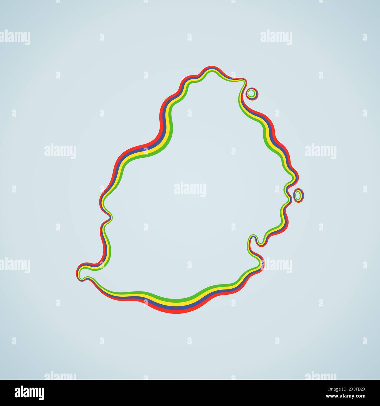 Outline map of Mauritius marked with ribbon in colors from the flag ...
