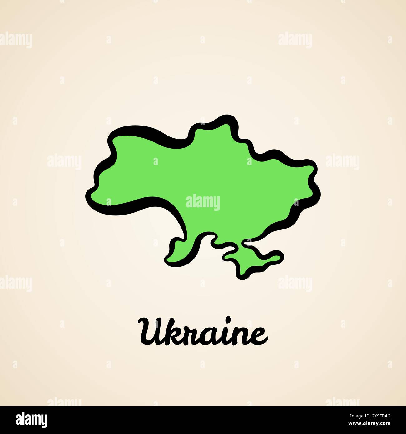 Green simplified map of Ukraine with black outline Stock Vector Image ...