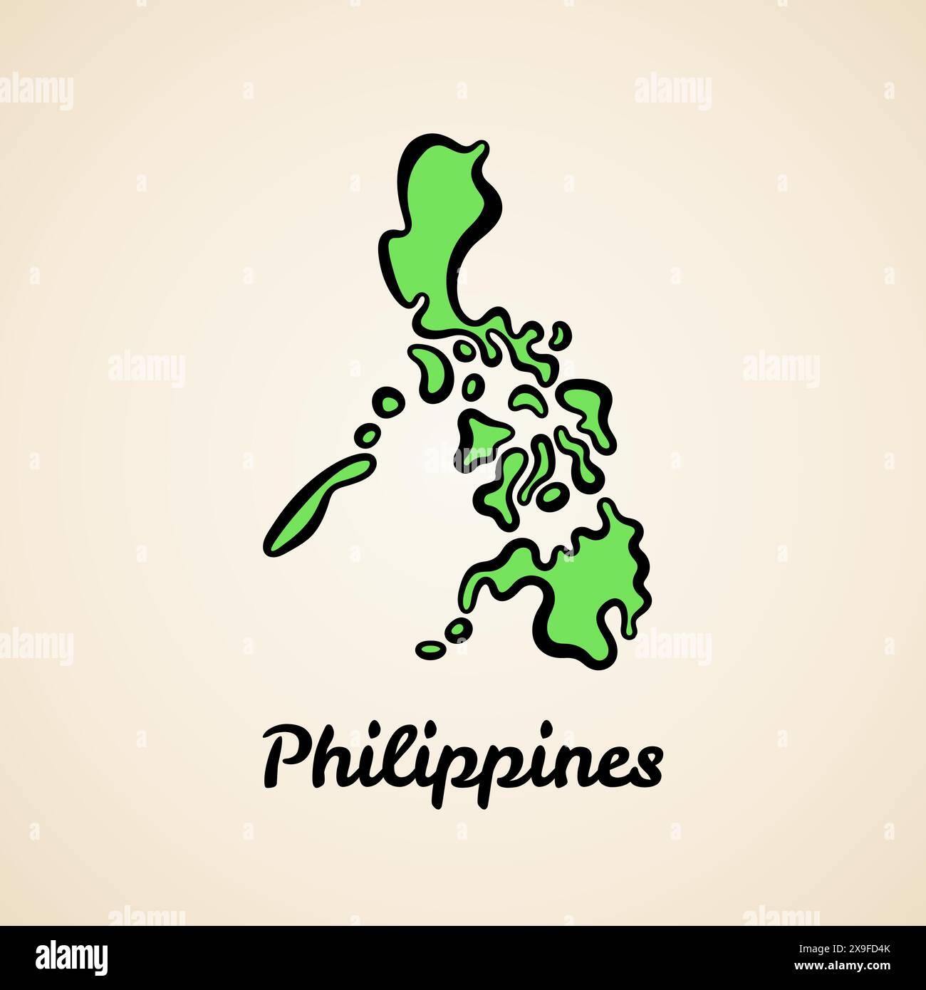 Green simplified map of Philippines with black outline Stock Vector ...