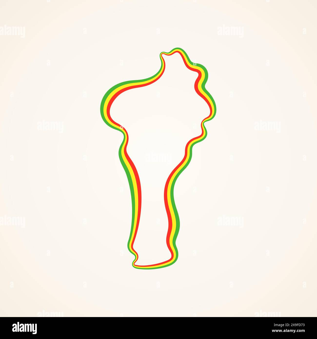 Outline map of Benin marked with ribbon in colors from the flag Stock ...