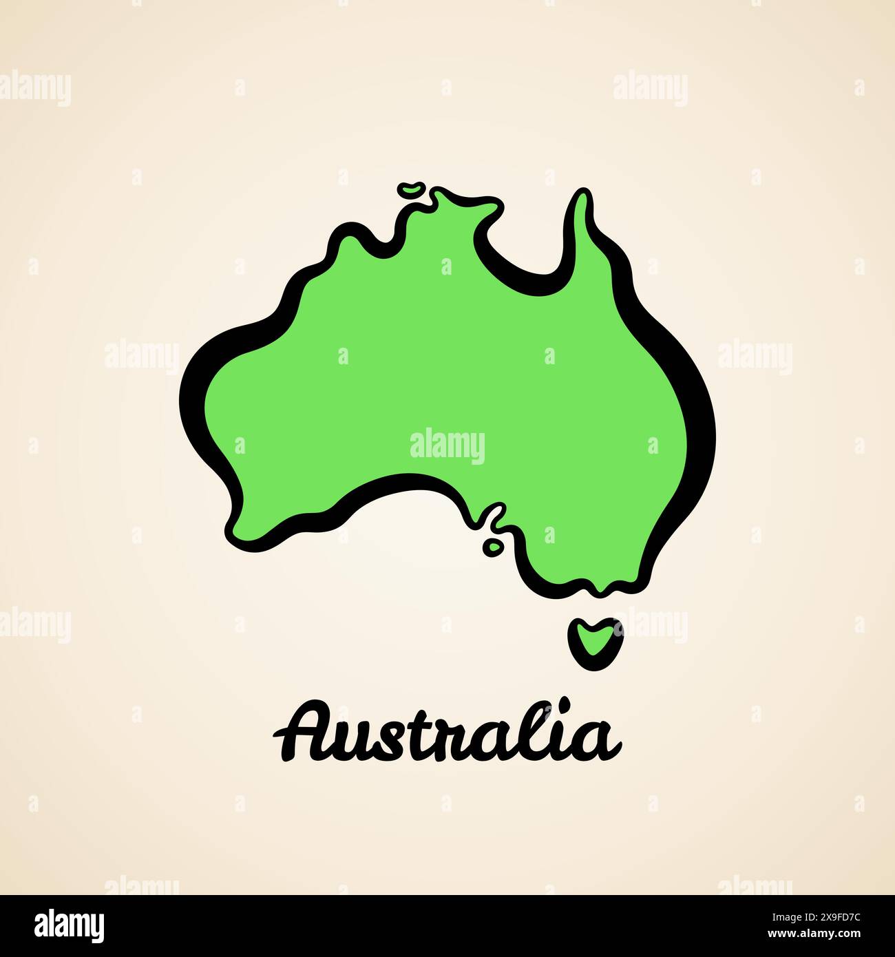 Green simplified map of Australia with black outline Stock Vector Image ...