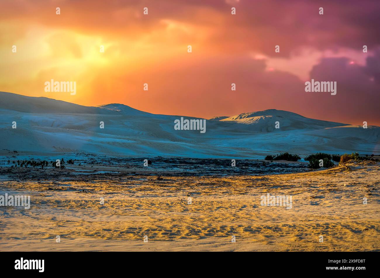 Dramatic sunrise over Sand dunes, Lancelin, Western Australia ...