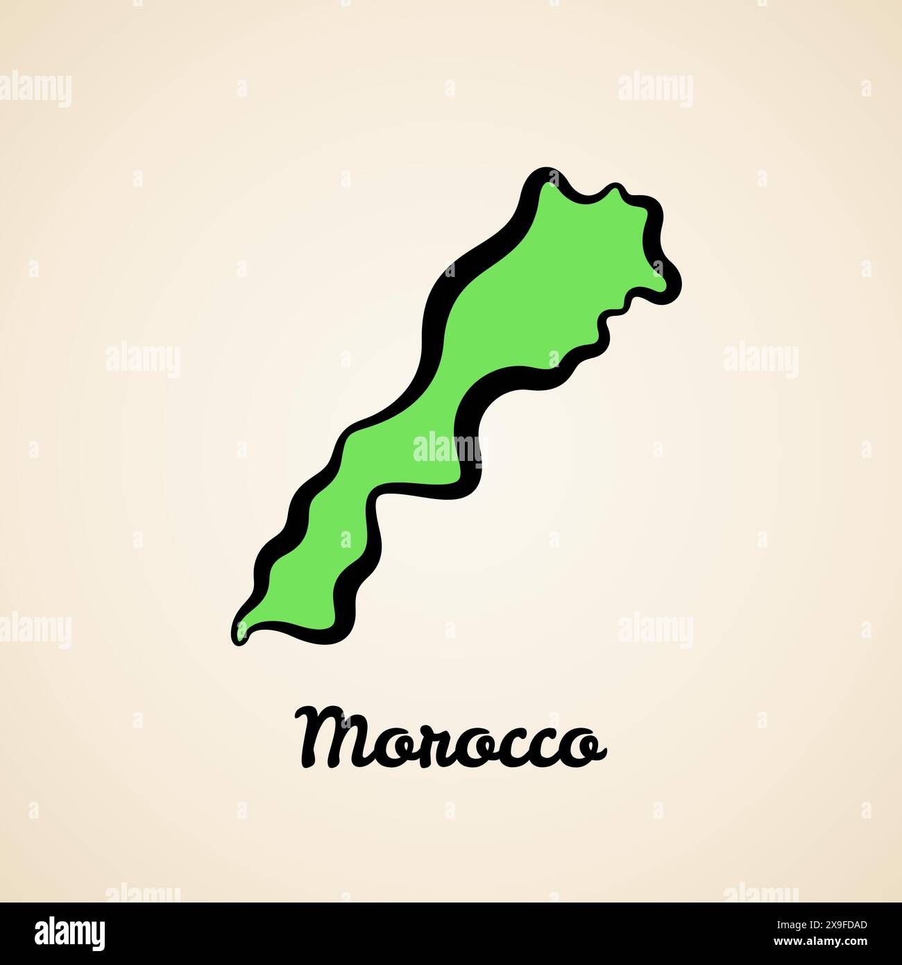 Green simplified map of Morocco with black outline Stock Vector Image ...