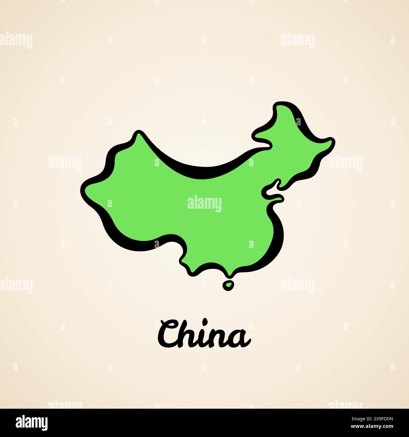 Green simplified map of China with black outline Stock Vector Image ...
