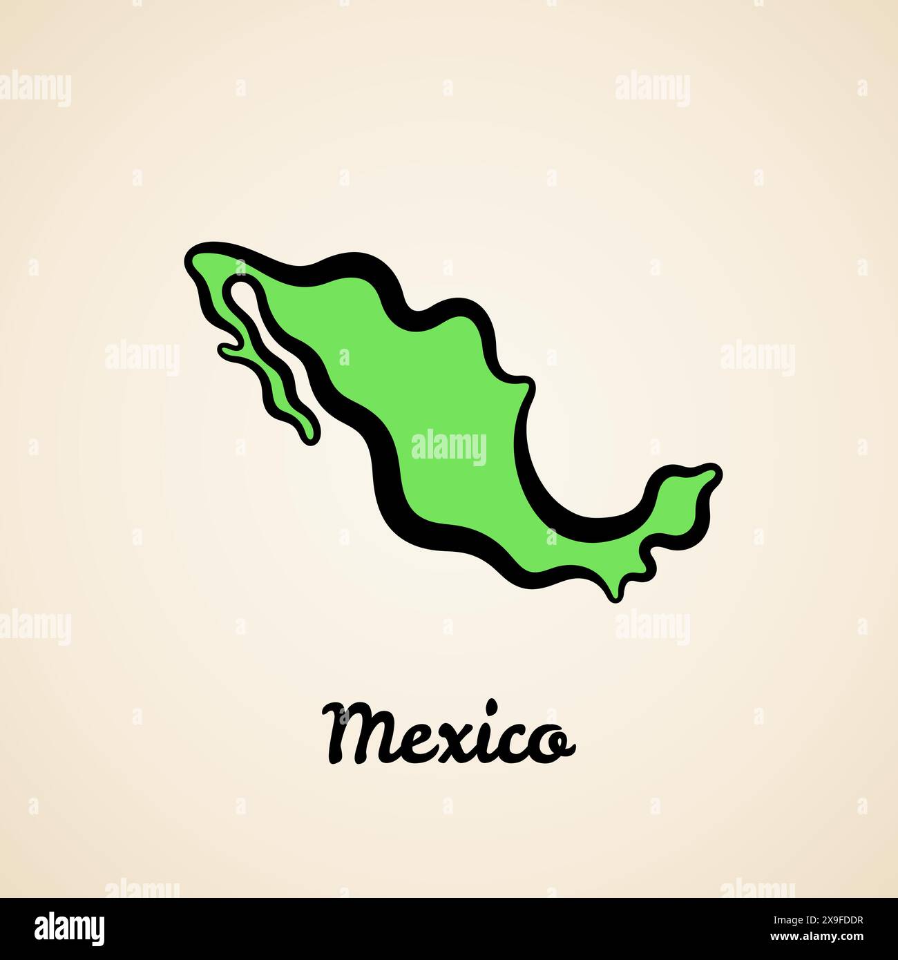 Green simplified map of Mexico with black outline Stock Vector Image ...