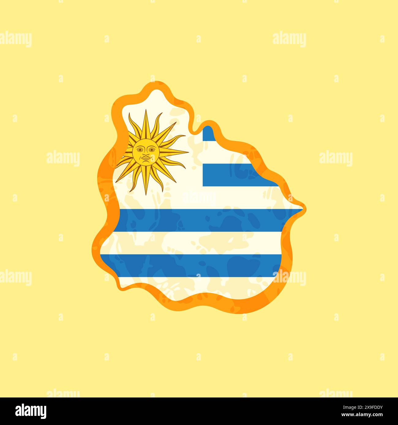 Map of Uruguay colored with Uruguayan flag and marked with golden line ...