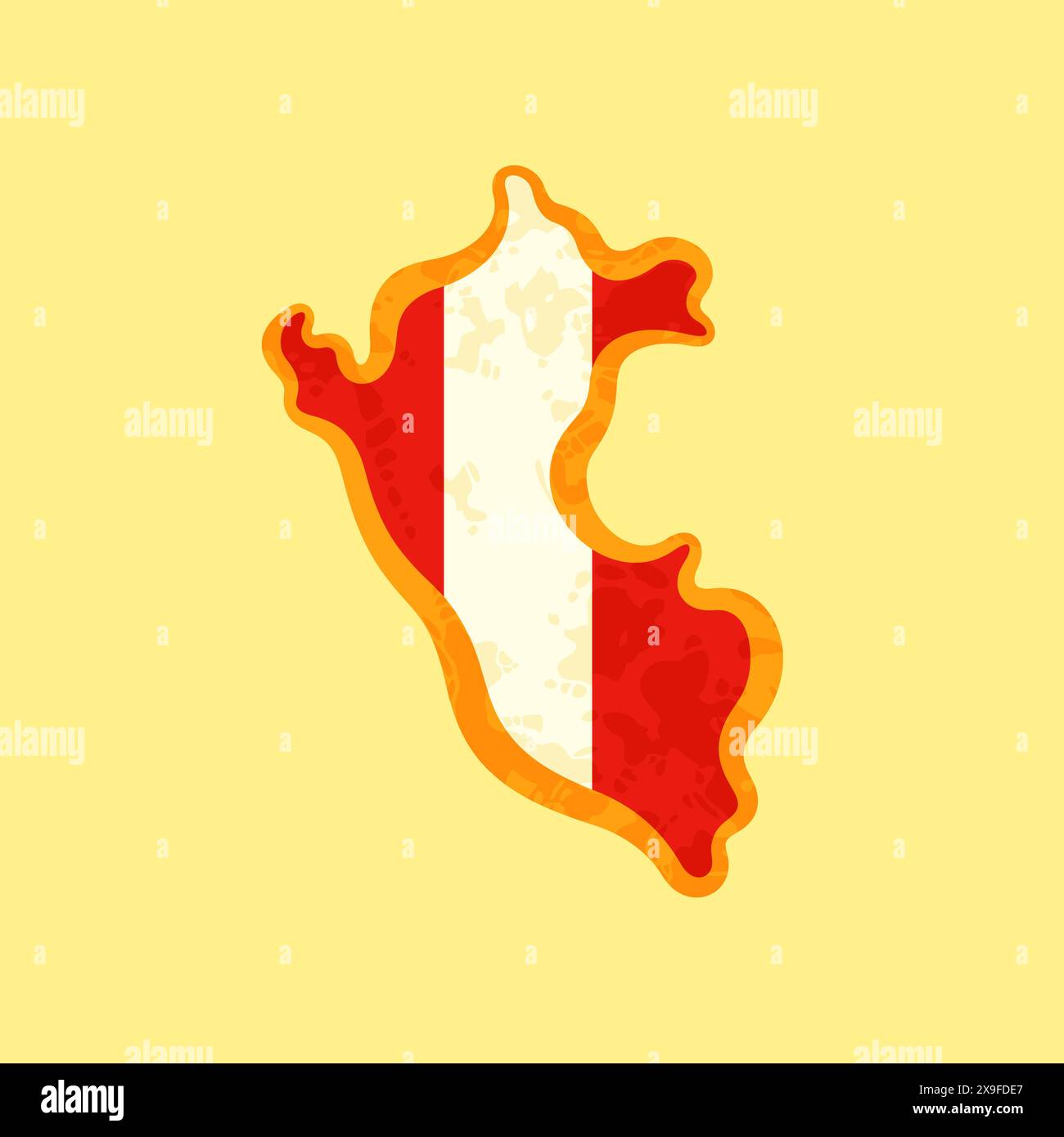 Map of Peru colored with Peruvian flag and marked with golden line in ...