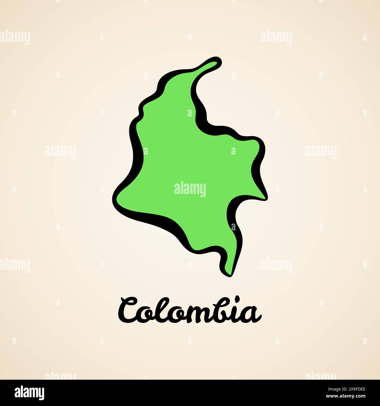 Green simplified map of Colombia with black outline Stock Vector Image ...