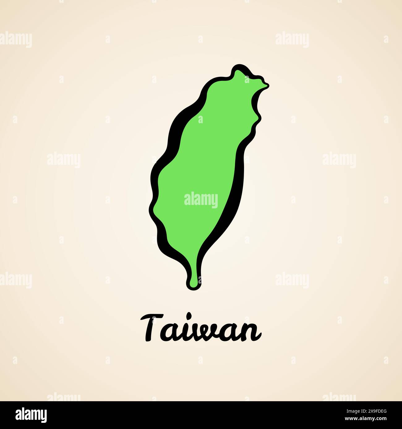 Green simplified map of Taiwan with black outline Stock Vector Image ...