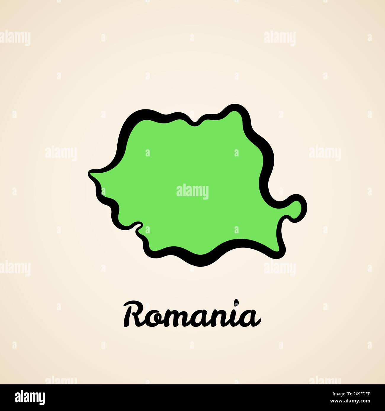 Green simplified map of Romania with black outline Stock Vector Image ...