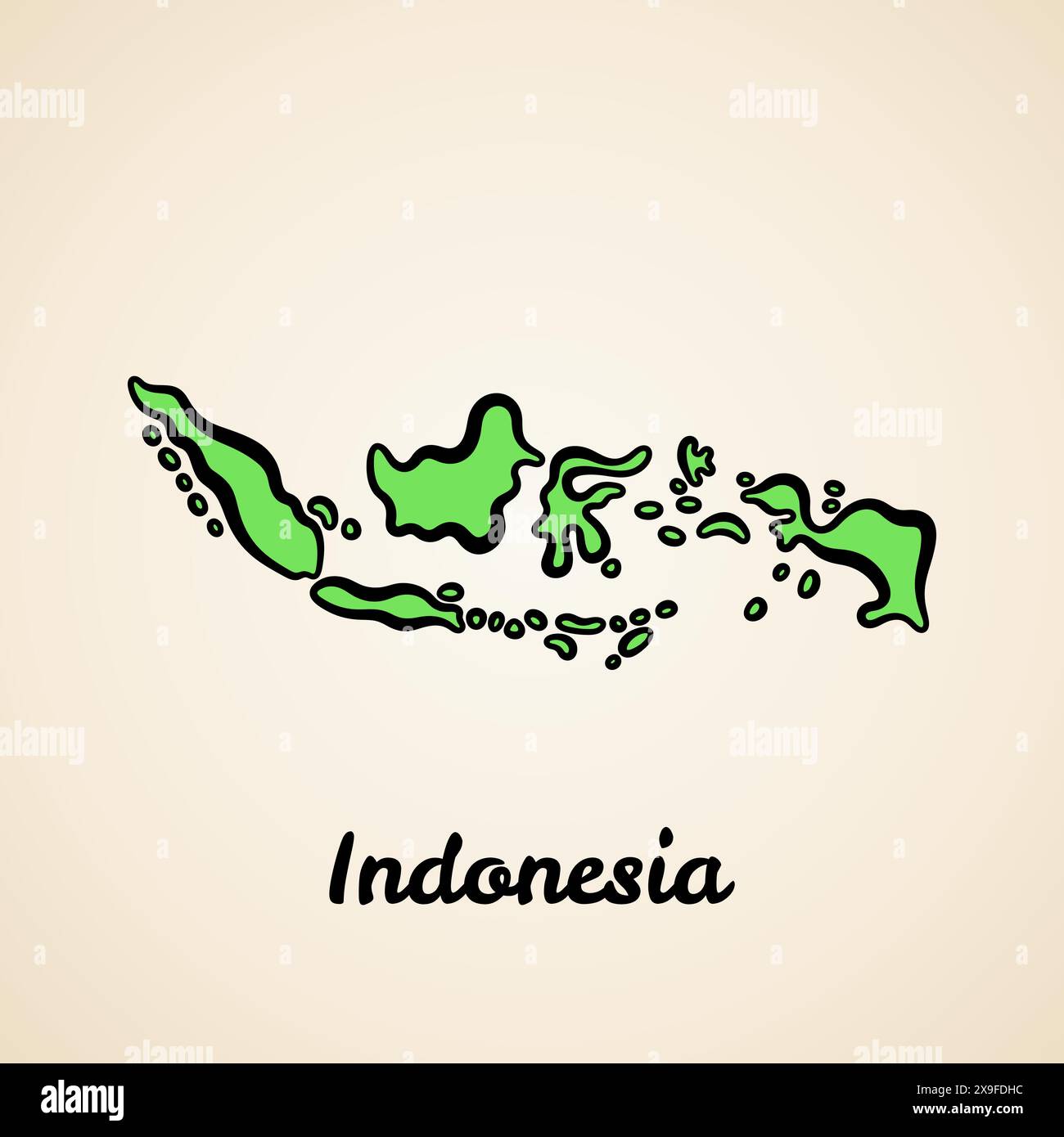 Green simplified map of Indonesia with black outline Stock Vector Image ...