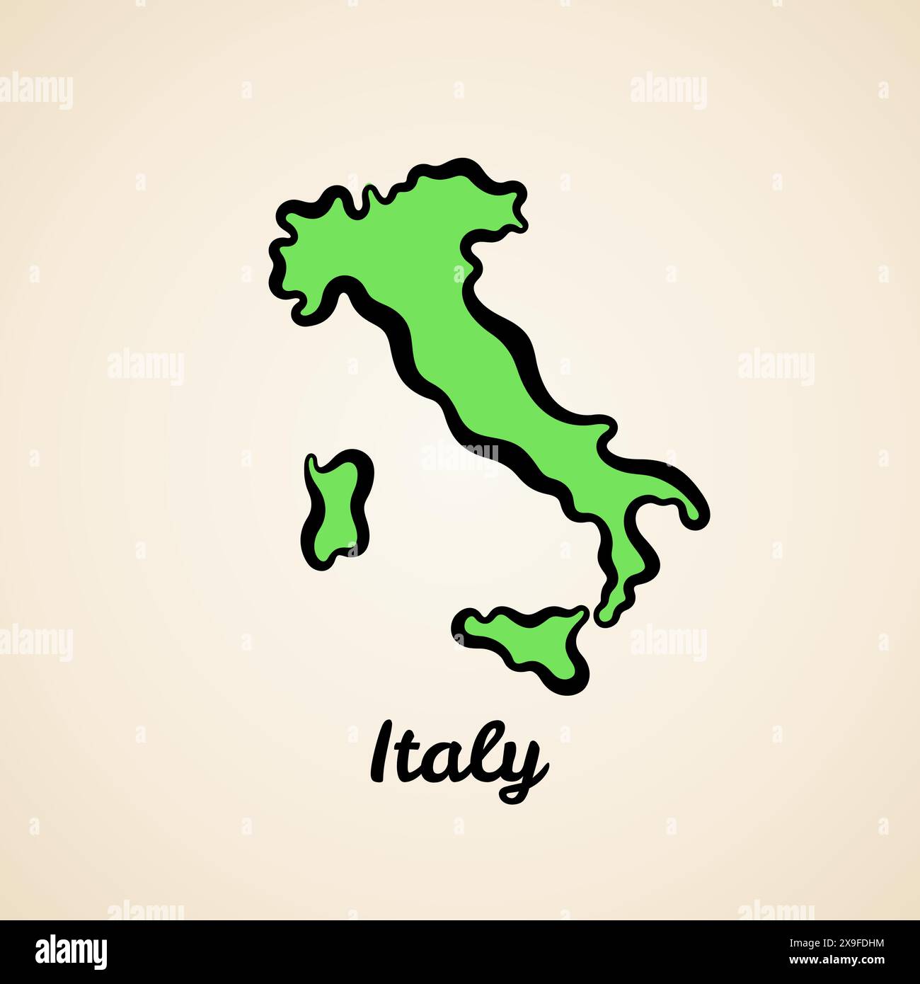 Green simplified map of Italy with black outline Stock Vector Image ...