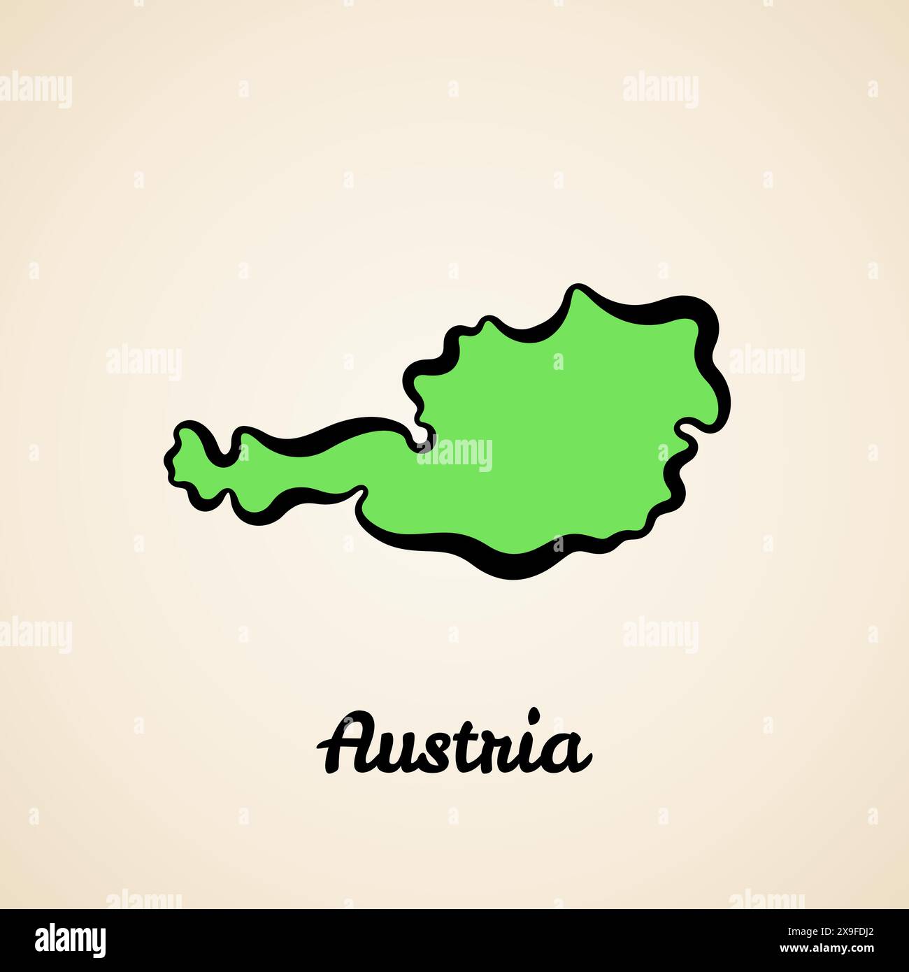 Green simplified map of Austria with black outline Stock Vector Image ...