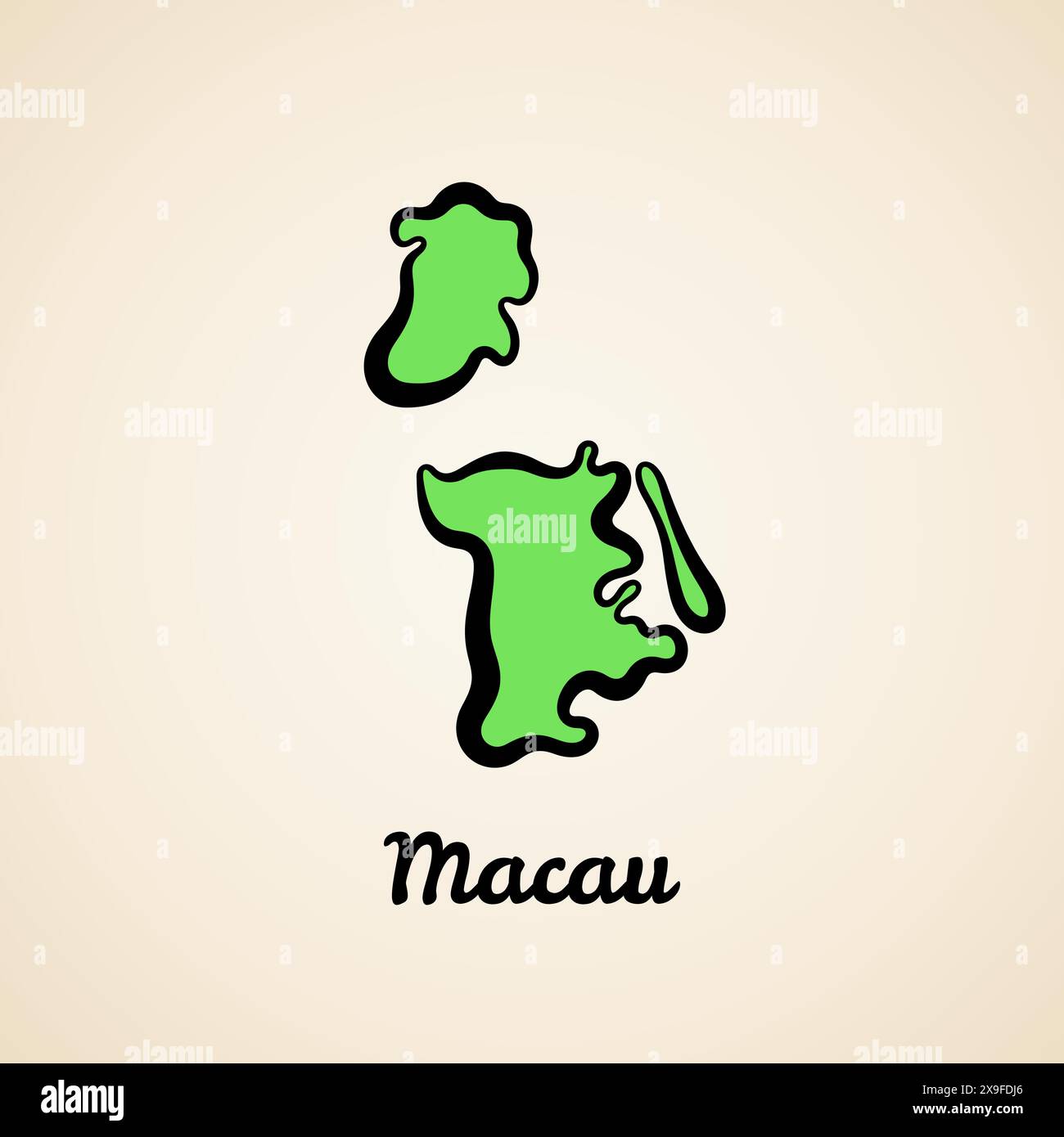 Green simplified map of Macau with black outline Stock Vector Image ...