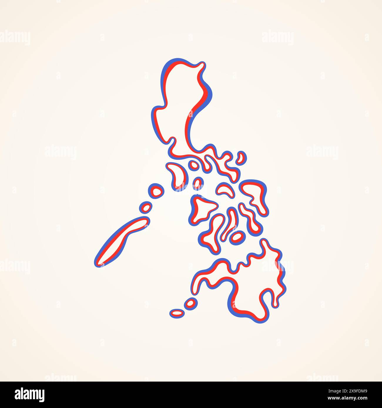 Outline map of Philippines marked with ribbon in colors from the flag ...
