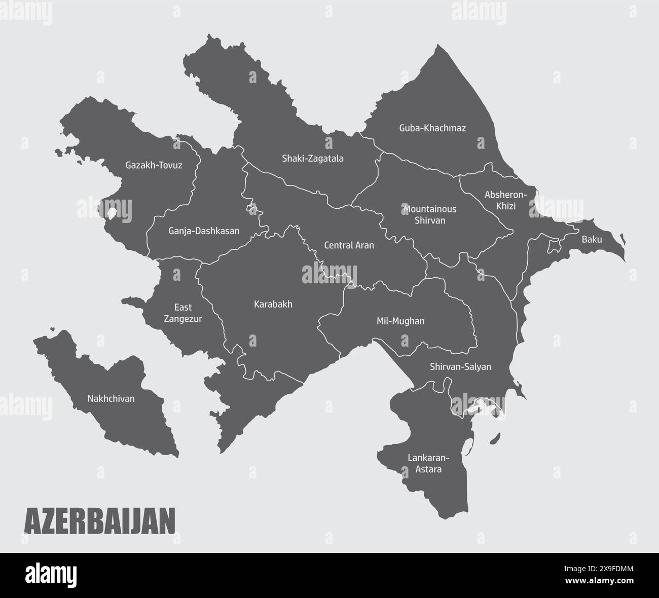 The administrative map of Azerbaijan with labels Stock Vector Image ...