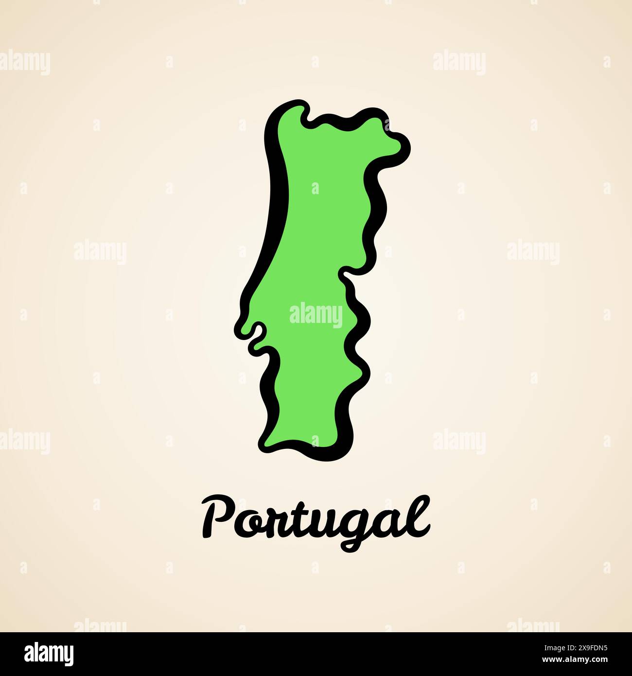 Green simplified map of Portugal with black outline Stock Vector Image ...