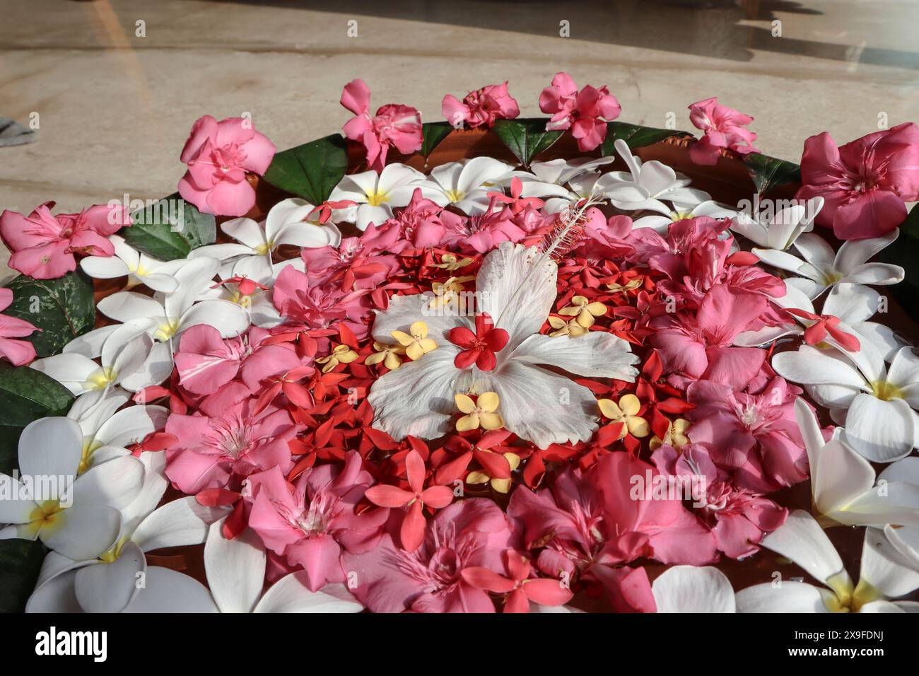 Beautiful flower rangoli also used as aarti thali decorated on pooja ...