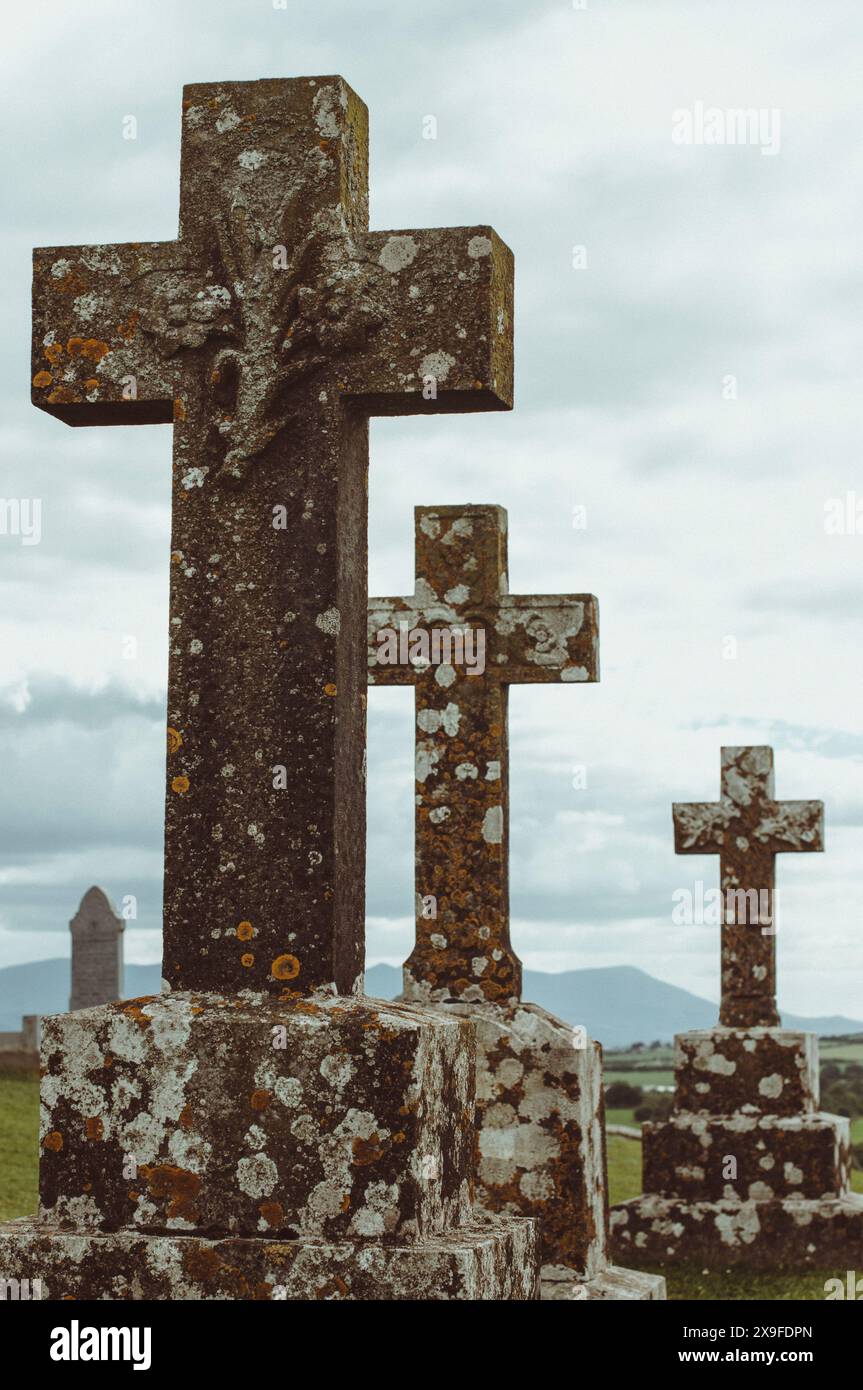 Stone Crosses on tombs in a cemetery, Cahir, County Tipperary, Ireland ...