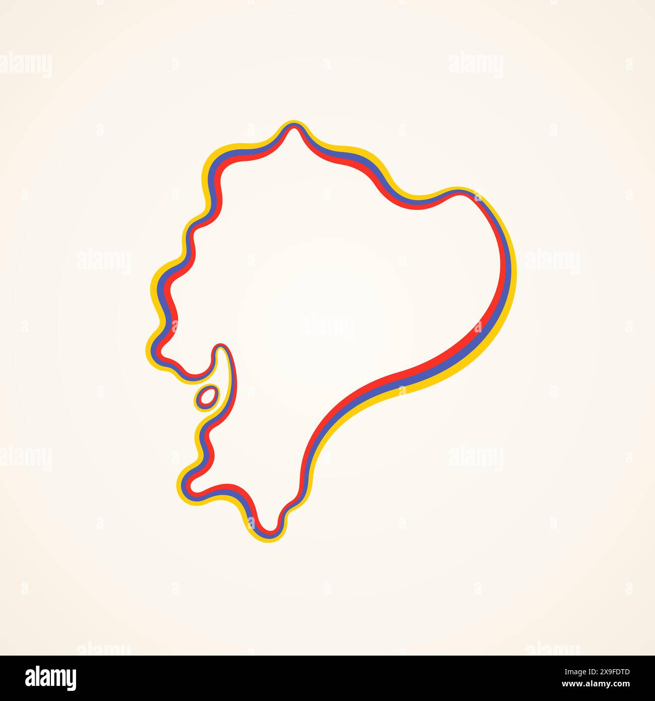 Outline map of Ecuador marked with ribbon in colors from the flag Stock ...