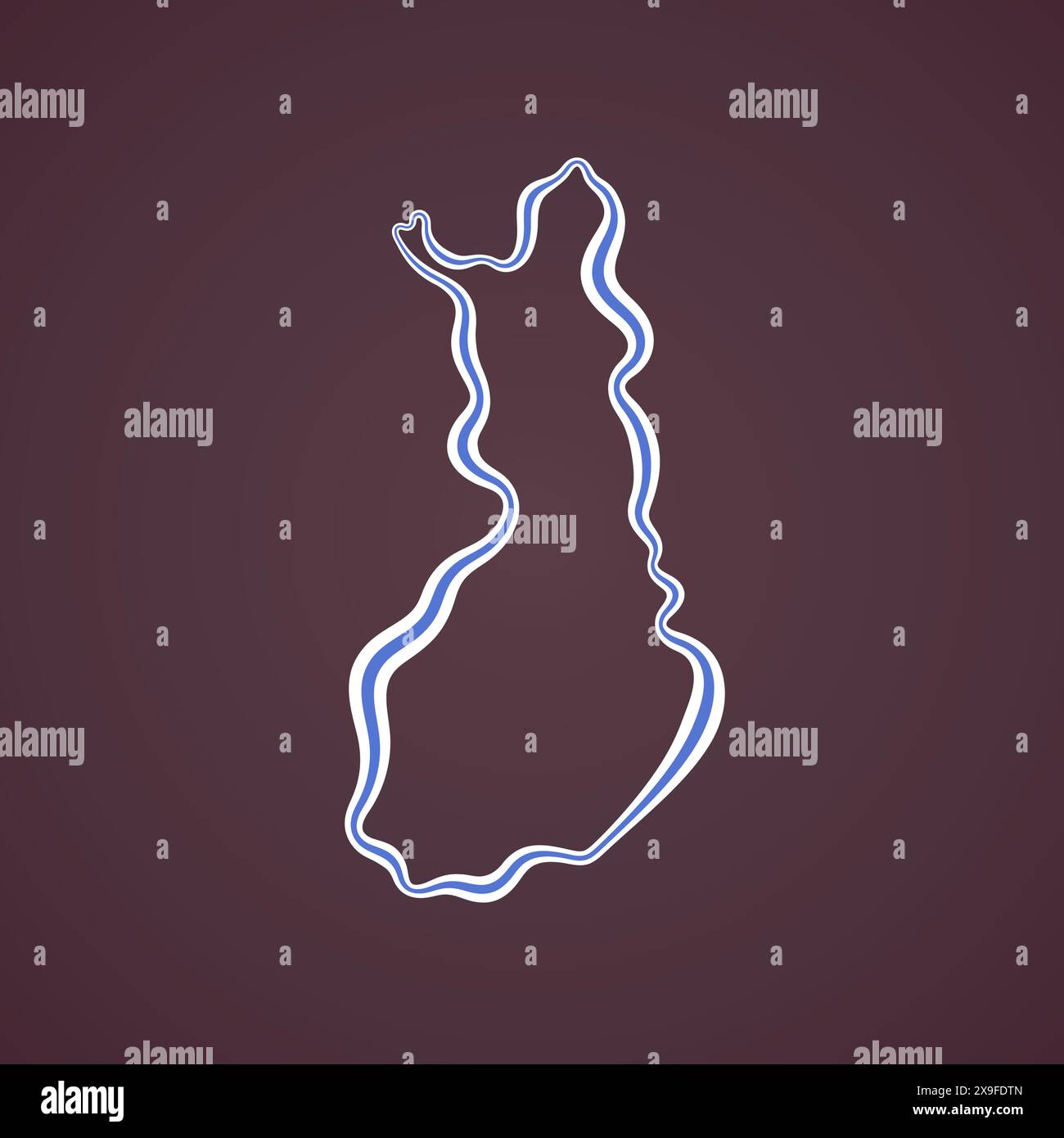 Outline map of Finland marked with ribbon in colors from the flag Stock ...