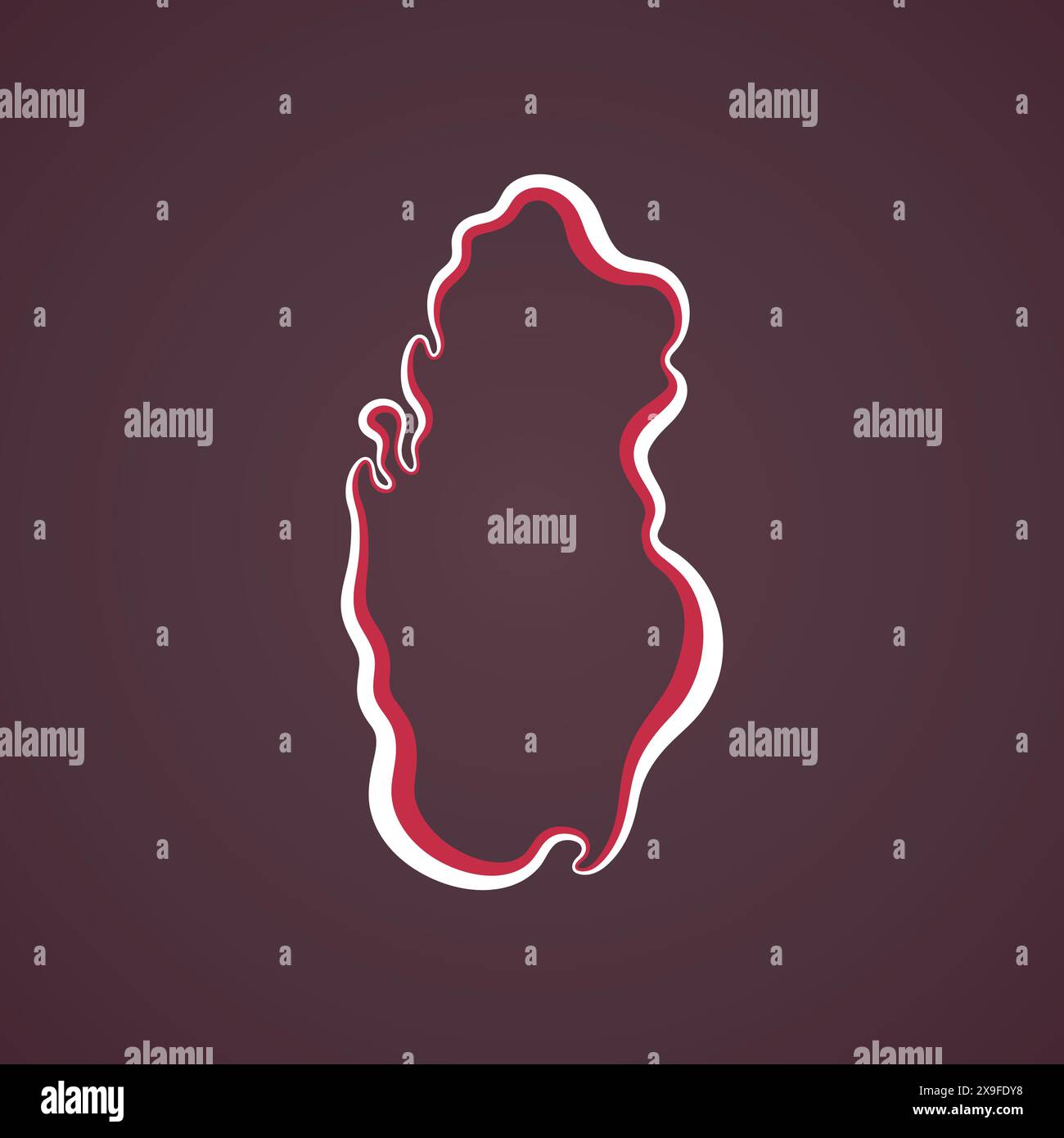 Outline map of Qatar marked with ribbon in colors from the flag Stock ...