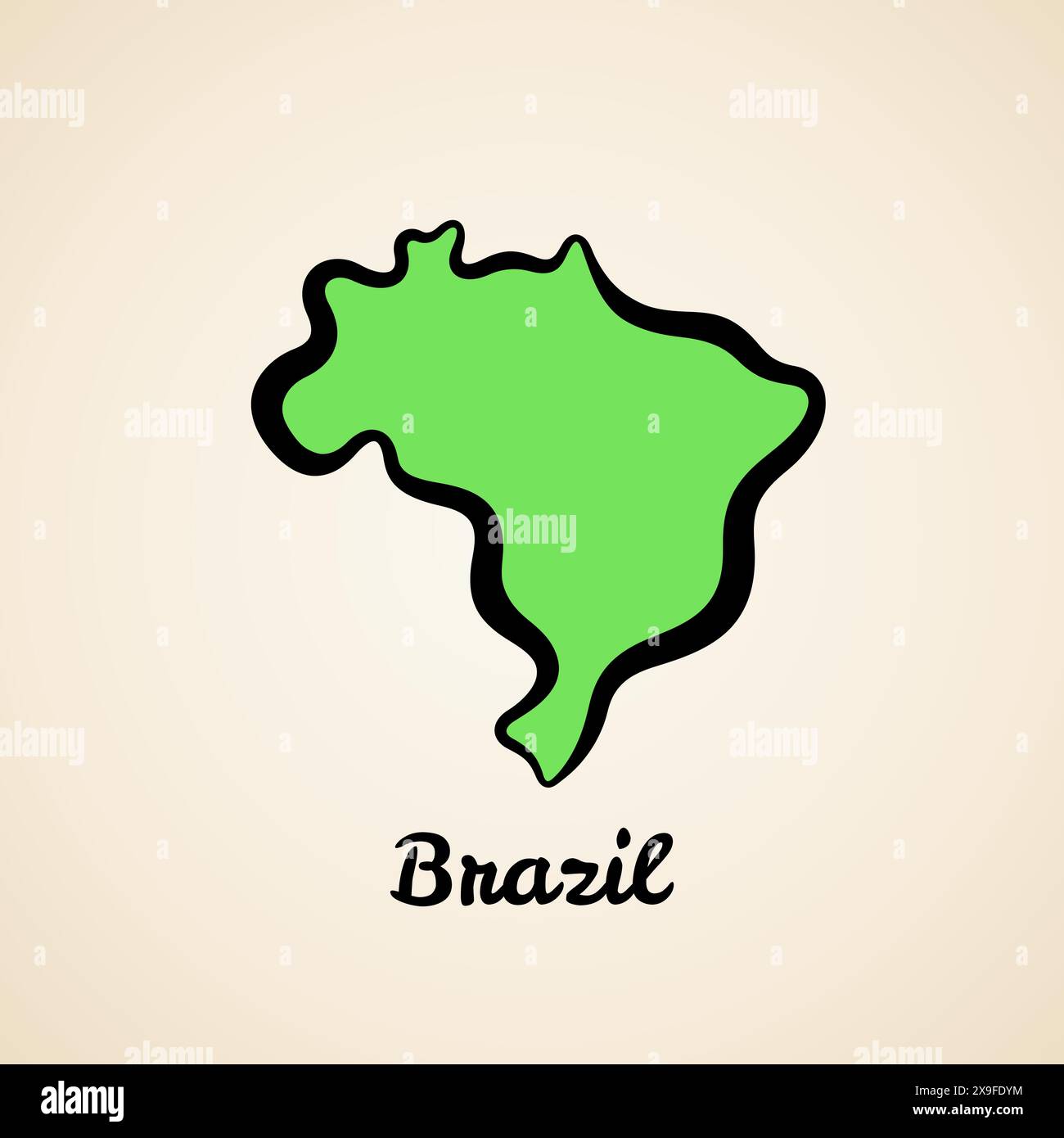 Green simplified map of Brazil with black outline Stock Vector Image ...