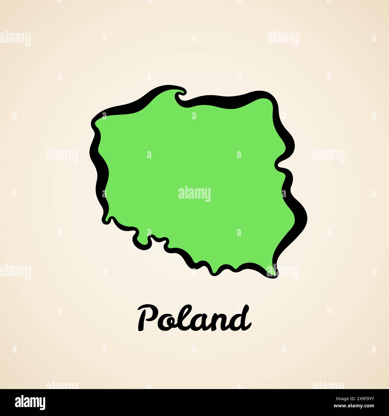 Green simplified map of Poland with black outline Stock Vector Image ...