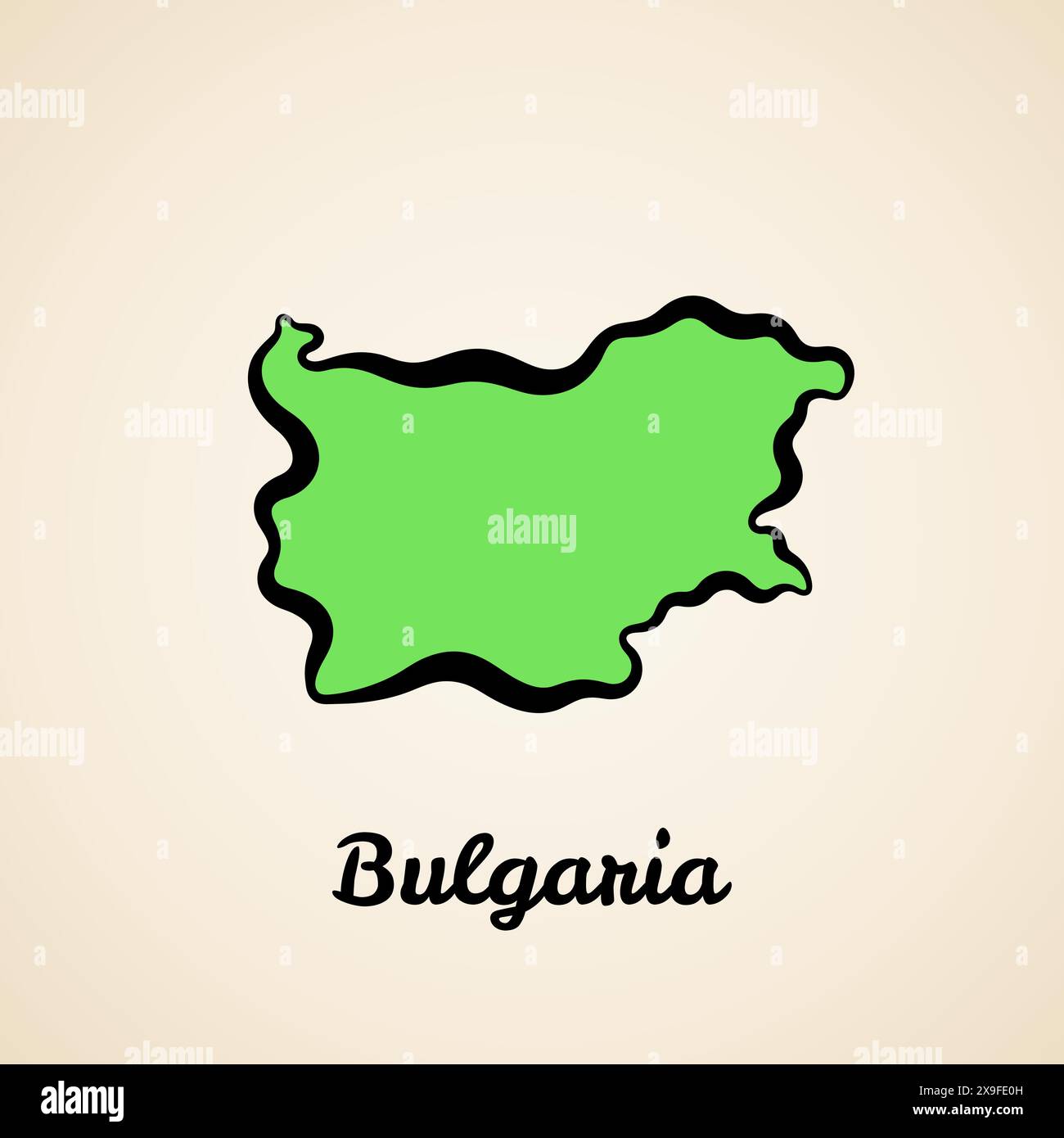 Green simplified map of Bulgaria with black outline Stock Vector Image ...