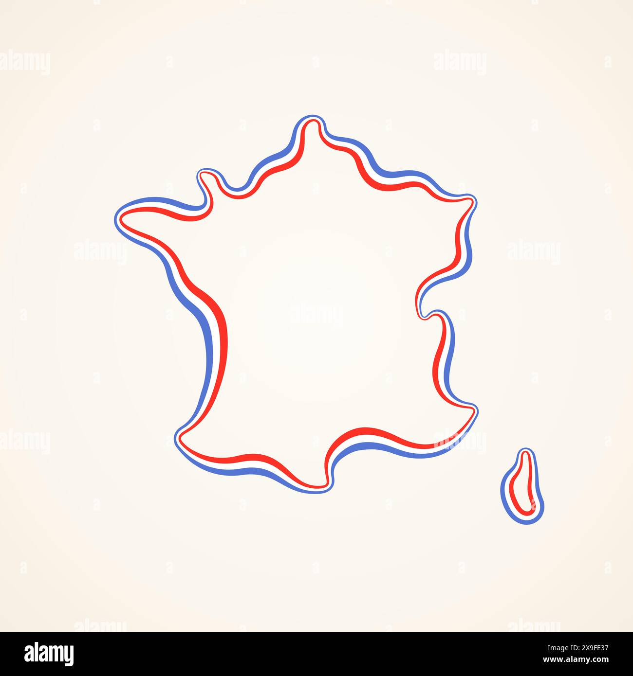 Outline map of France marked with ribbon in colors from flag Stock ...
