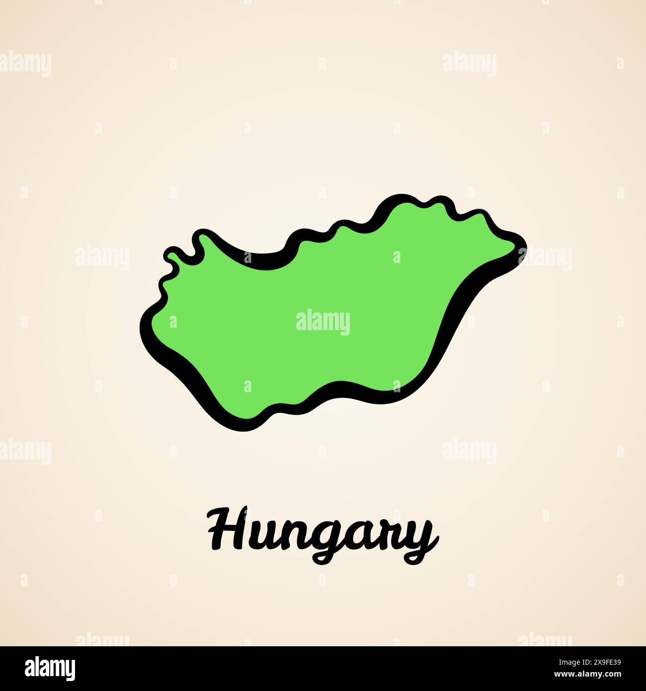Green simplified map of Hungary with black outline Stock Vector Image ...