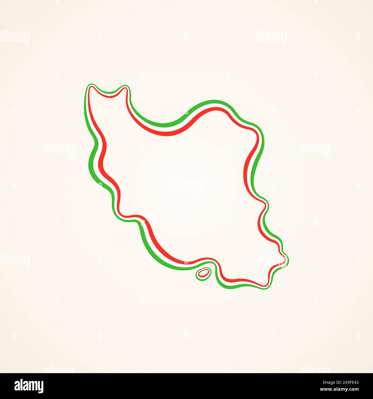 Outline map of Iran marked with ribbon in colors from the flag Stock ...