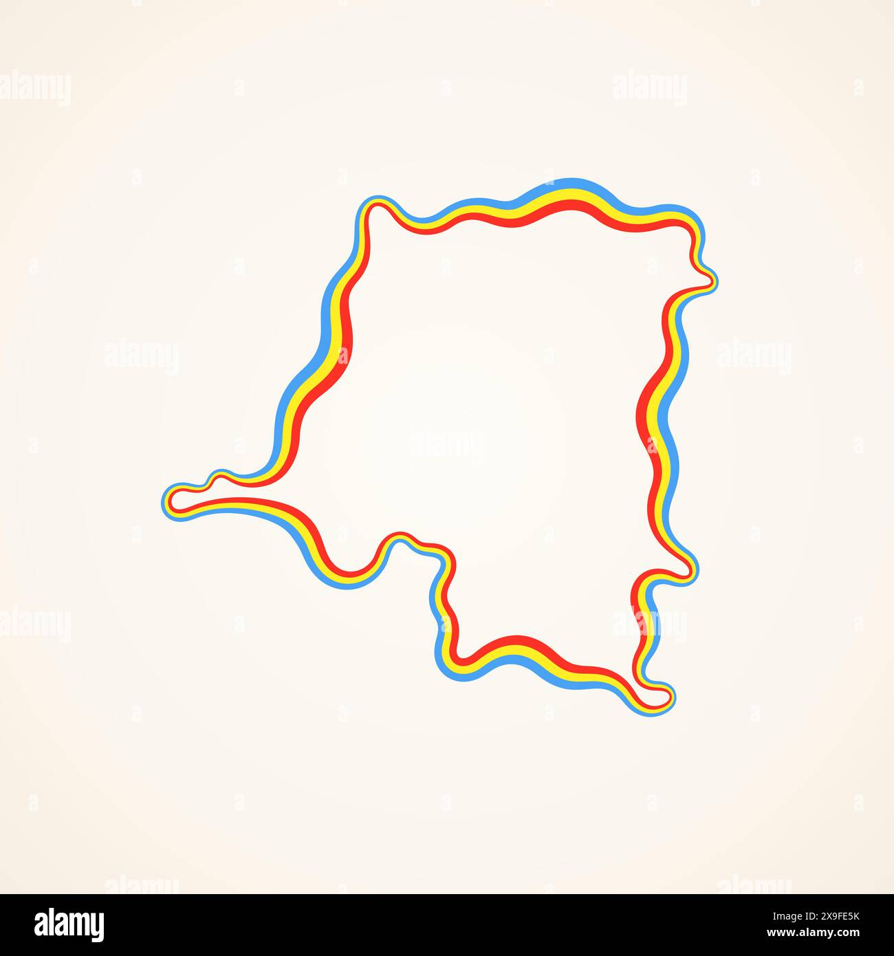 Outline map of DR Congo marked with ribbon in colors from the flag ...