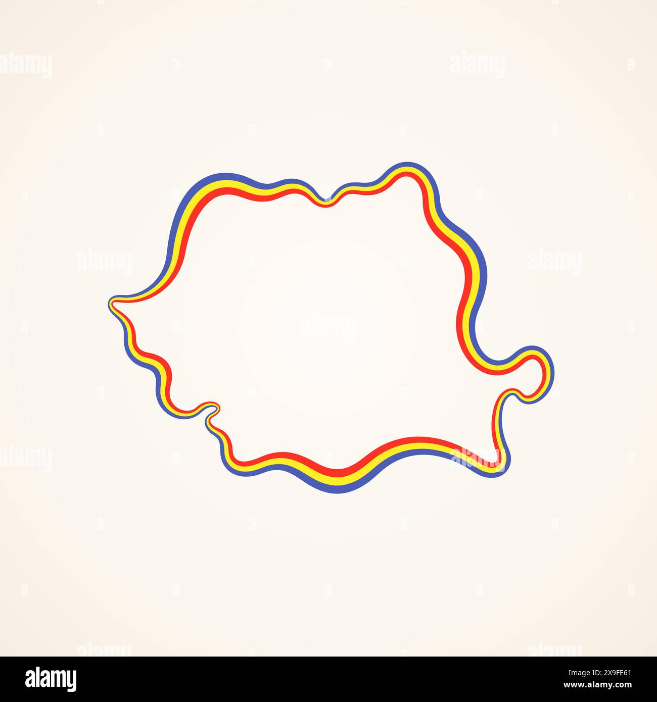 Outline map of Romania marked with ribbon in colors from flag Stock ...