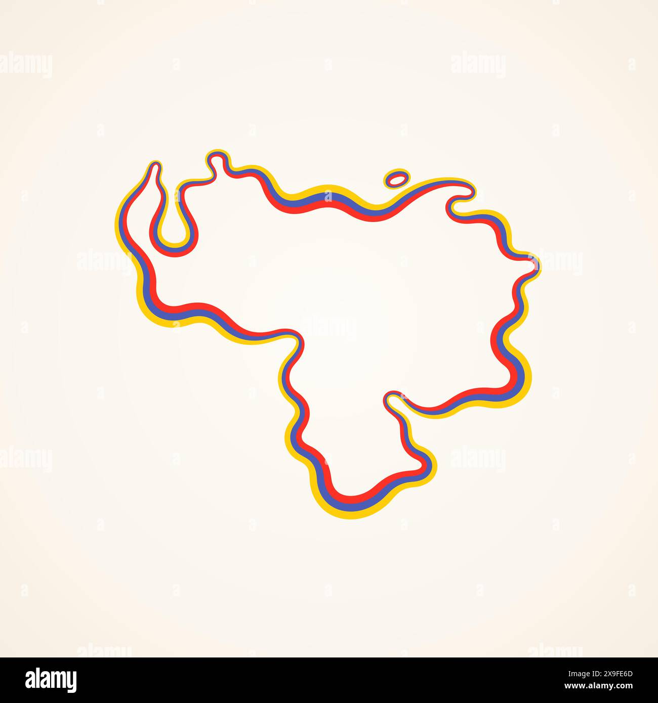 Outline map of Venezuela marked with ribbon in colors from the flag ...