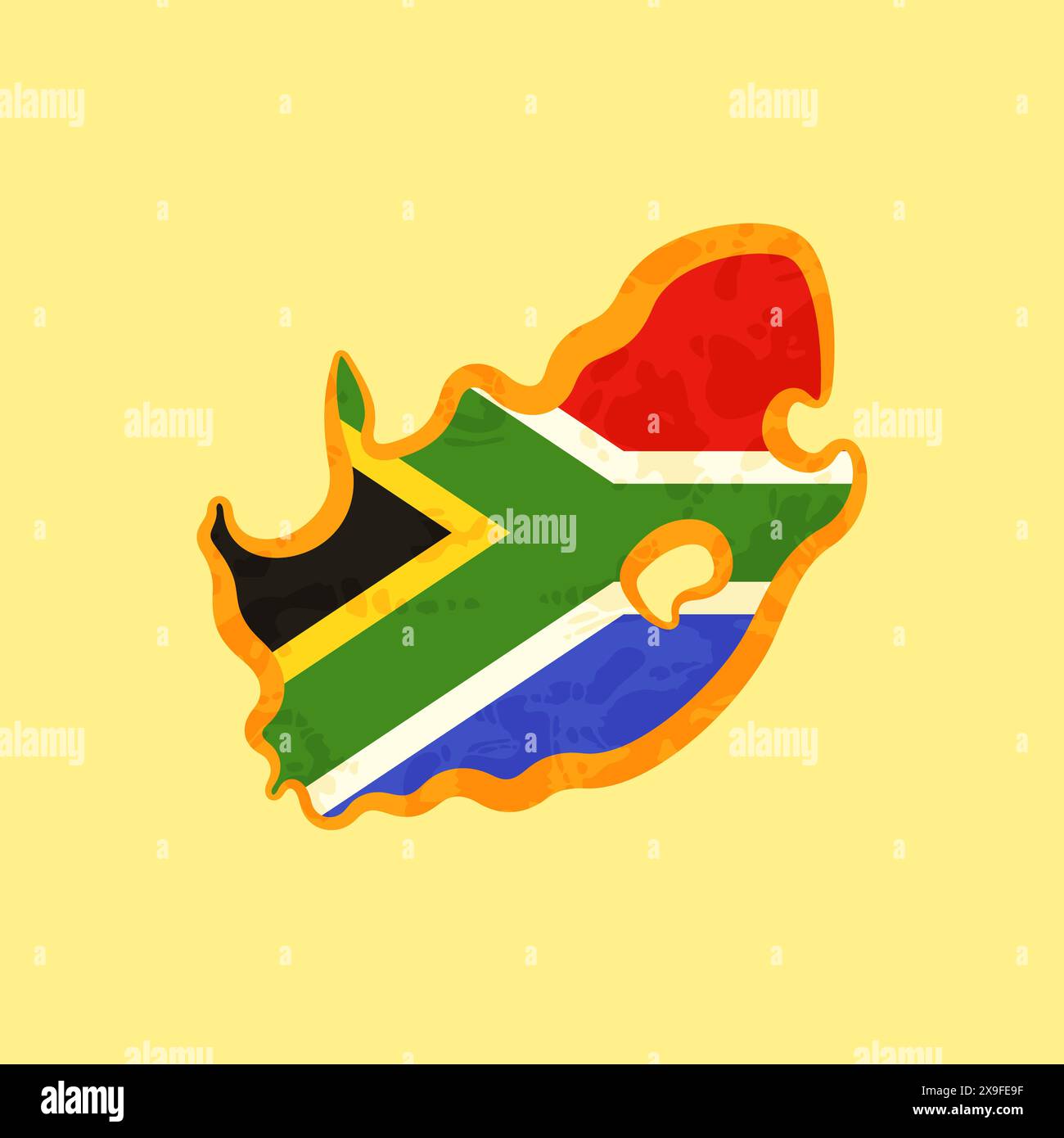 Map of South Africa colored with South African flag and marked with ...