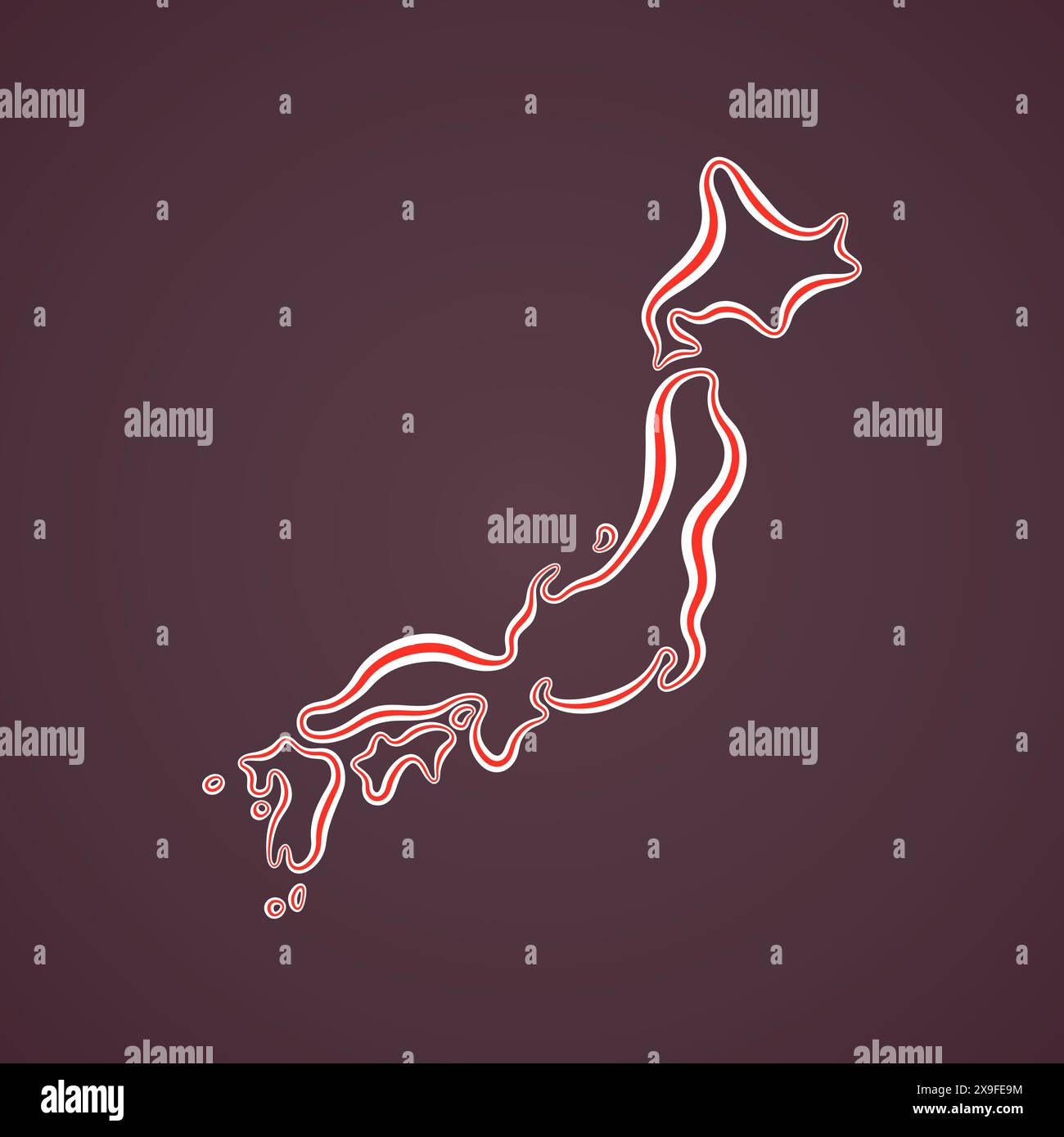 Outline map of Japan marked with ribbon in colors from the flag Stock ...