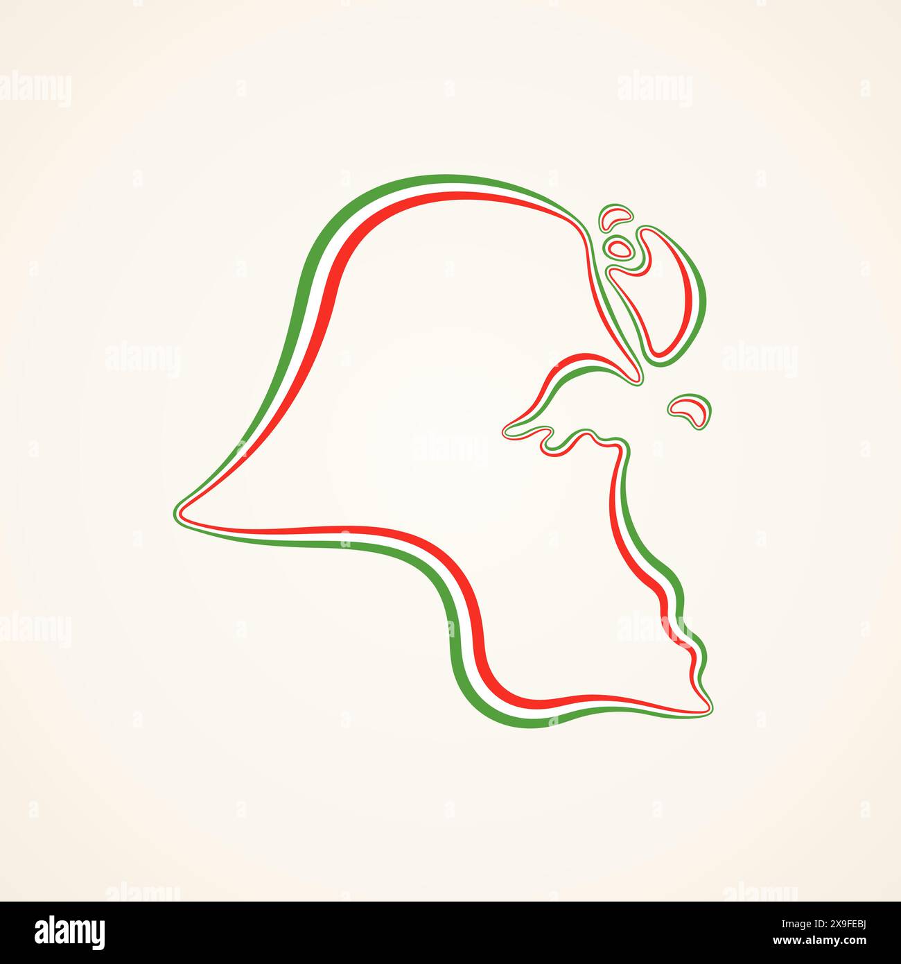 Outline map of Kuwait marked with ribbon in colors from the flag Stock ...