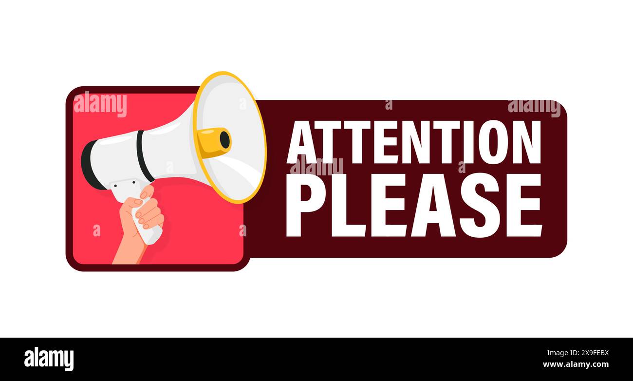 Attention please. Hand hold megaphone speaker for announce. Attention please. Shouting people ...