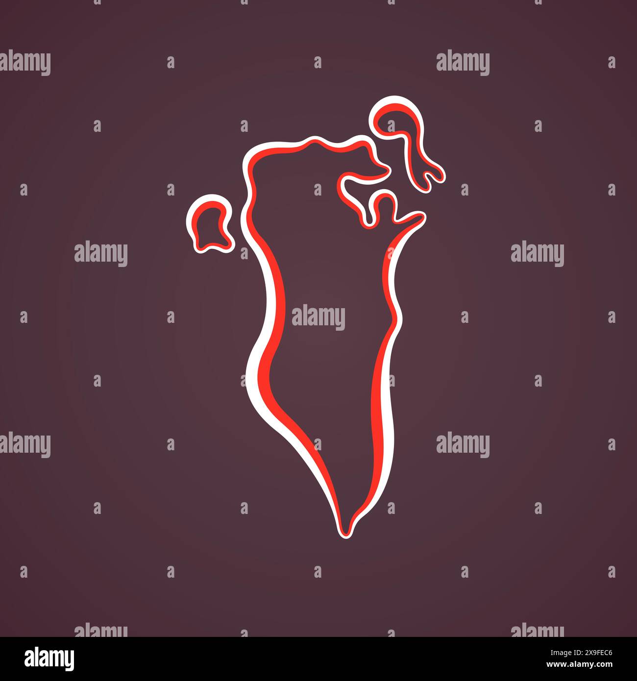 Outline map of Bahrain marked with ribbon in colors from the flag Stock ...