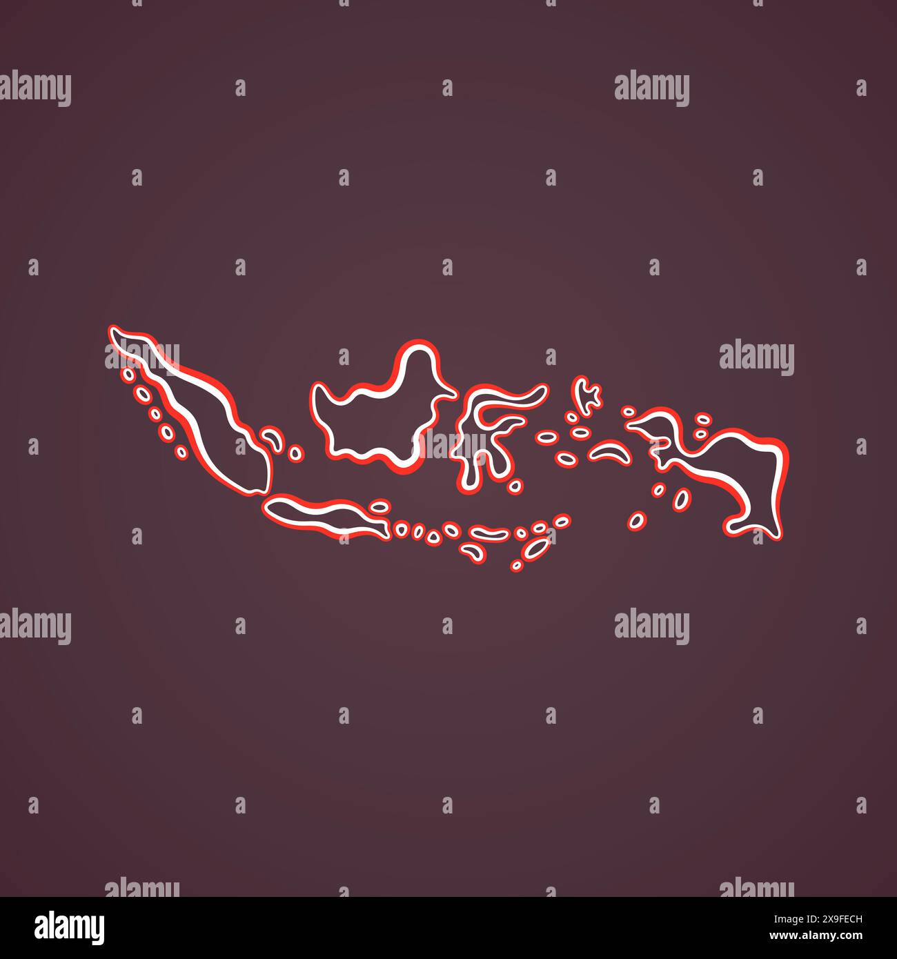 Outline map of Indonesia marked with ribbon in colors from the flag ...