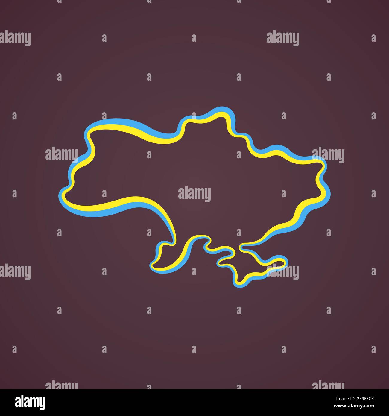 Outline map of Ukraine marked with ribbon in colors from the flag Stock ...