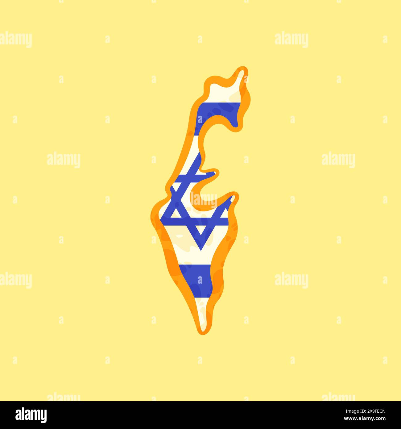 Map of Israel colored with Israeli flag and marked with golden line in ...