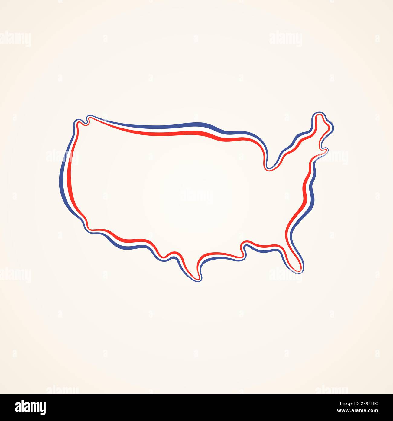 Outline map of United States marked with ribbon in colors from the flag ...