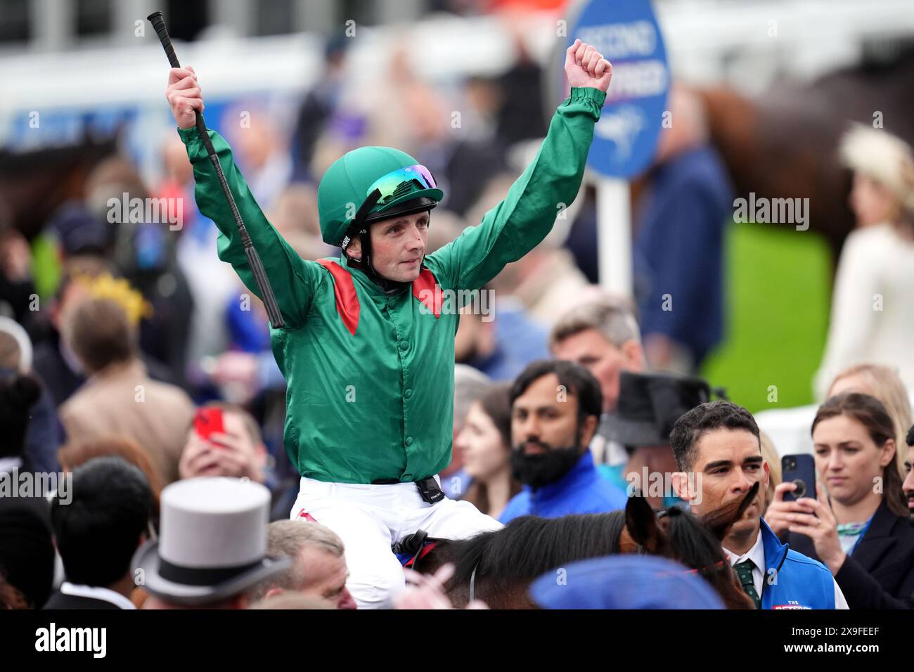 Chris Hayes after winning the Betfred Oaks with Ezeliya on ladies day ...
