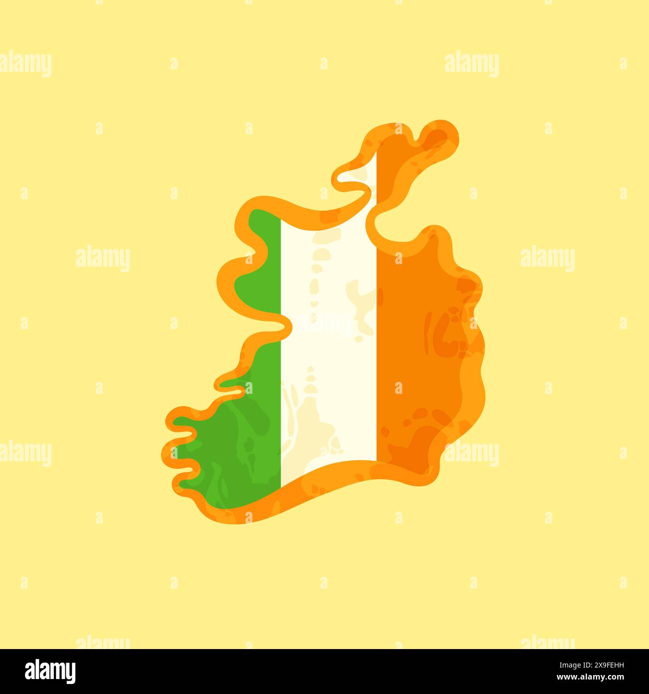 Map of Ireland colored with Irish flag and marked with golden line in ...