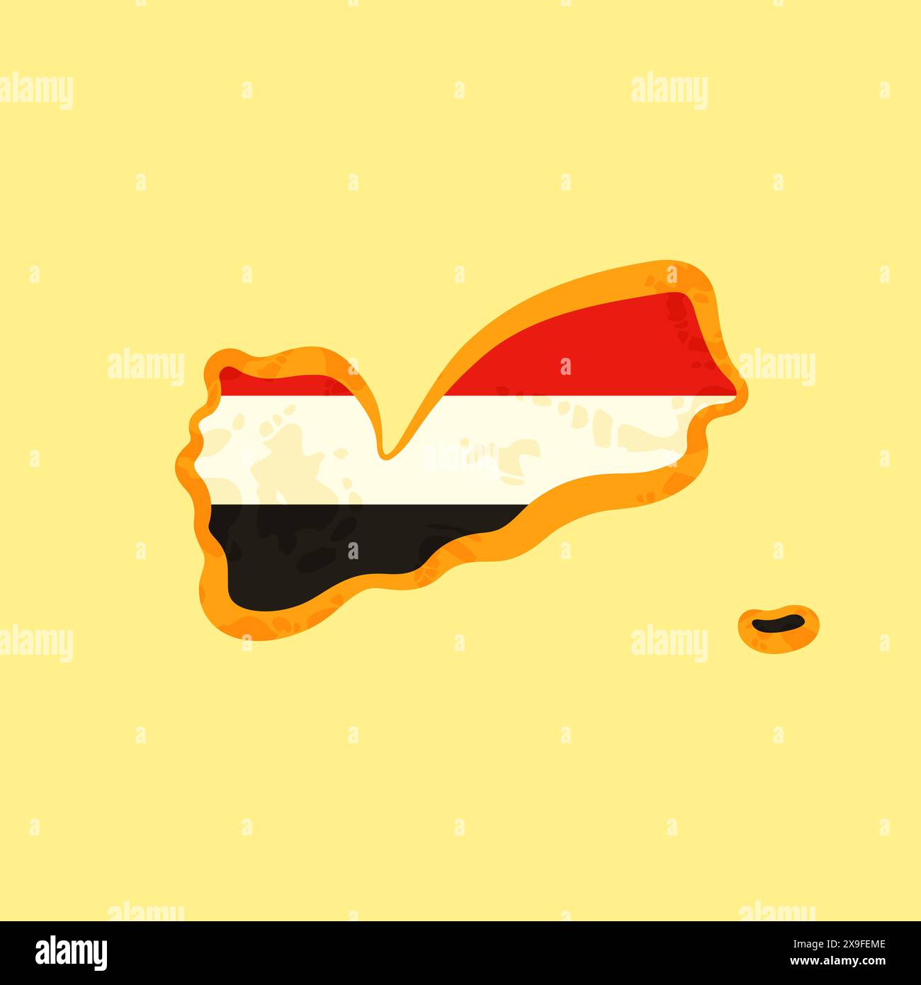 Map of Yemen colored with Yemeni flag and marked with golden line in ...