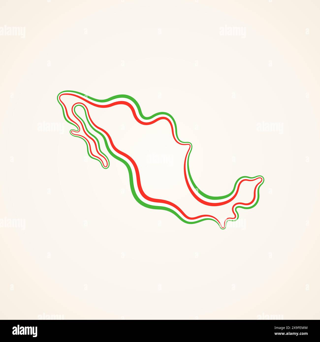 Outline map of Mexico marked with ribbon in colors from the flag Stock ...