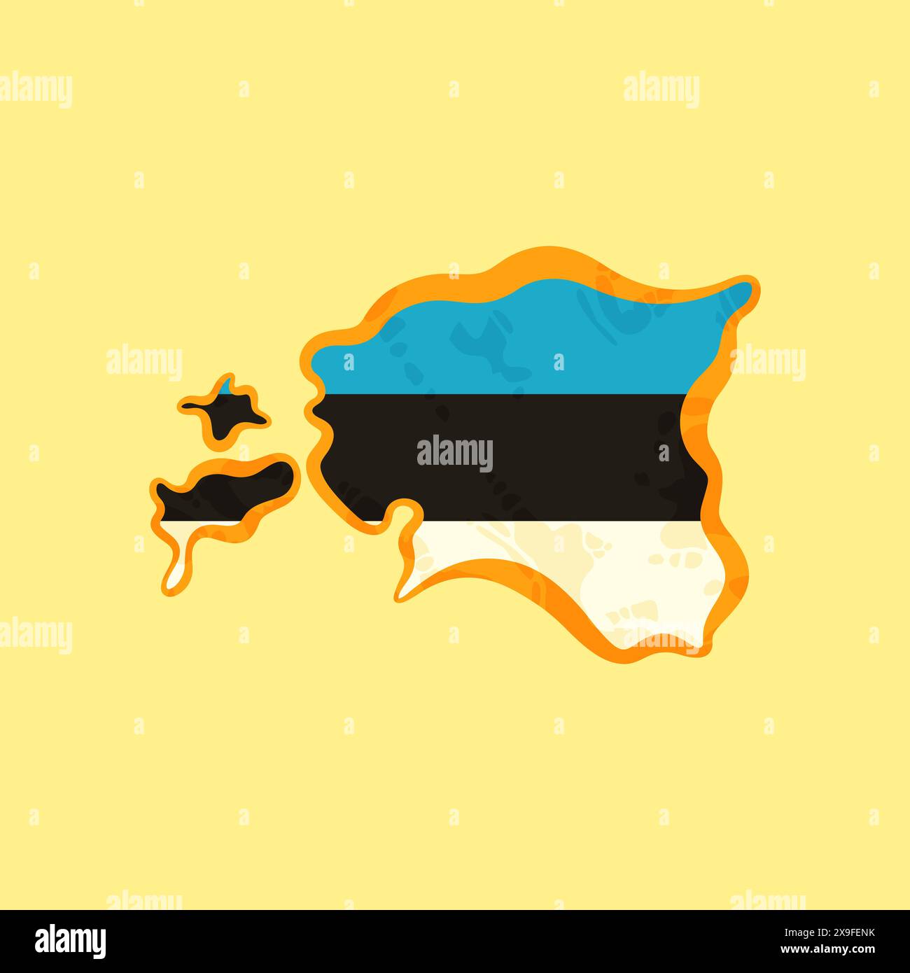 Map of Estonia colored with Estonian flag and marked with golden line ...