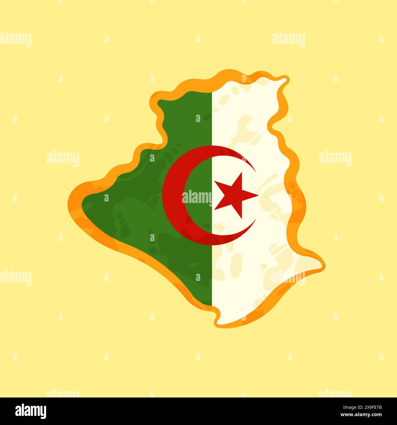 Map of Algeria colored with Algerian flag and marked with golden line ...